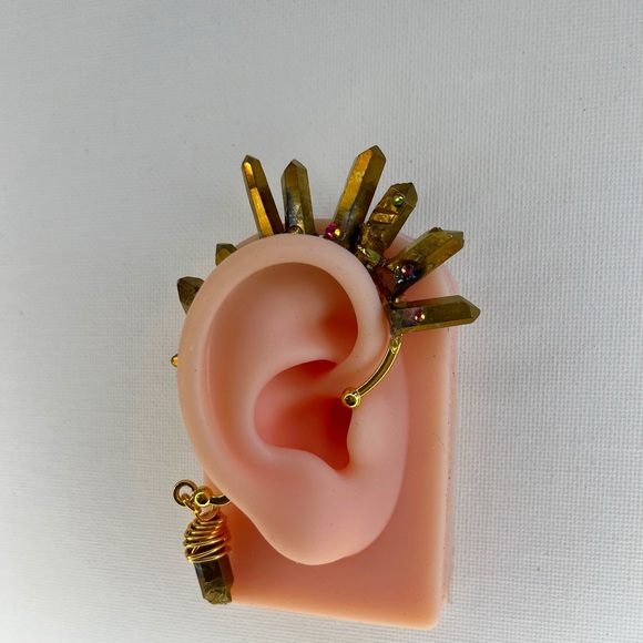 Jewelry | Pair Of Gold Titanium Quartz Pyrite Ear Cuffs No Pierce ...